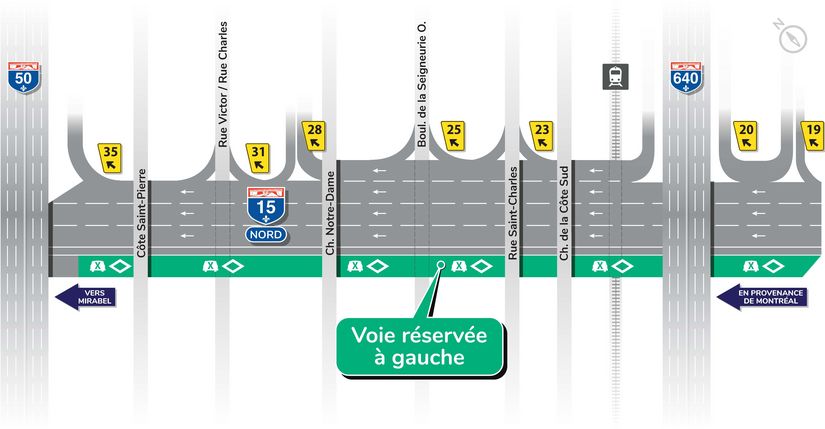 Aménagement d’une voie réservée sur l’autoroute 15, en direction nord ...