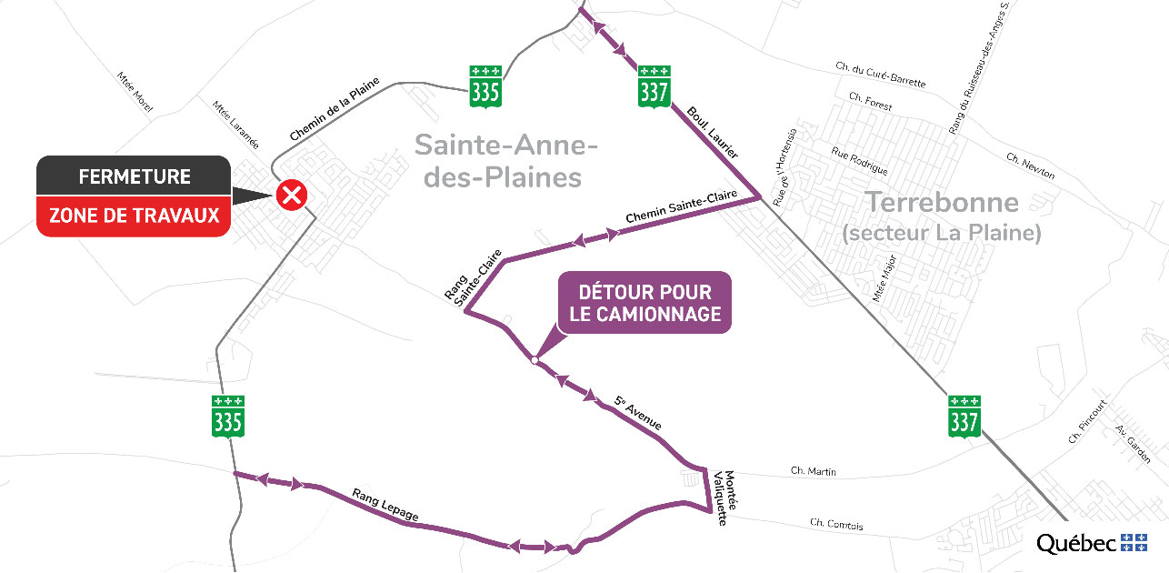 Travaux de réaménagement de la route 335 à Sainte-Anne-des-Plaines ...